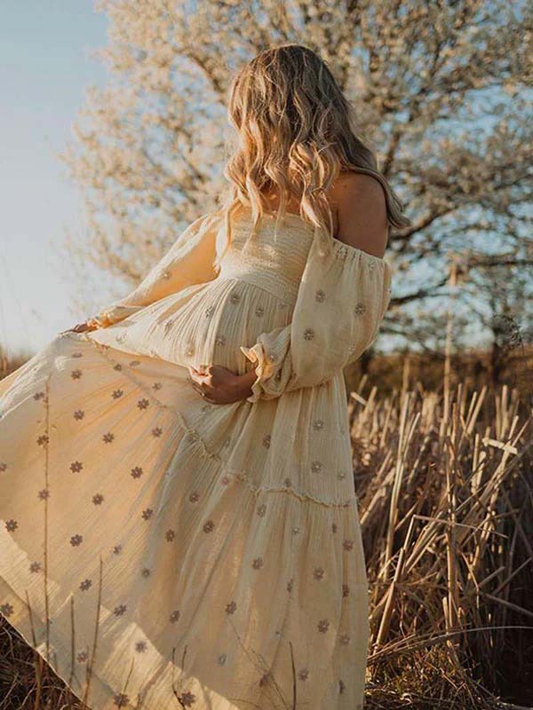 Beaumama robes longue grossesse bohème imprimé fleurie volants fluide ...